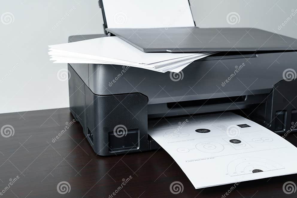 Close Up Printer Copier Device on Table in the Office Stock Image ...