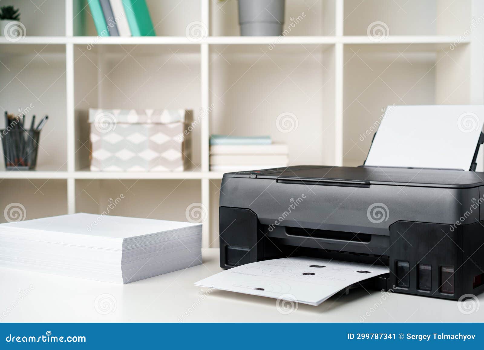 Close Up Printer Copier Device on Table in the Office Stock Image ...
