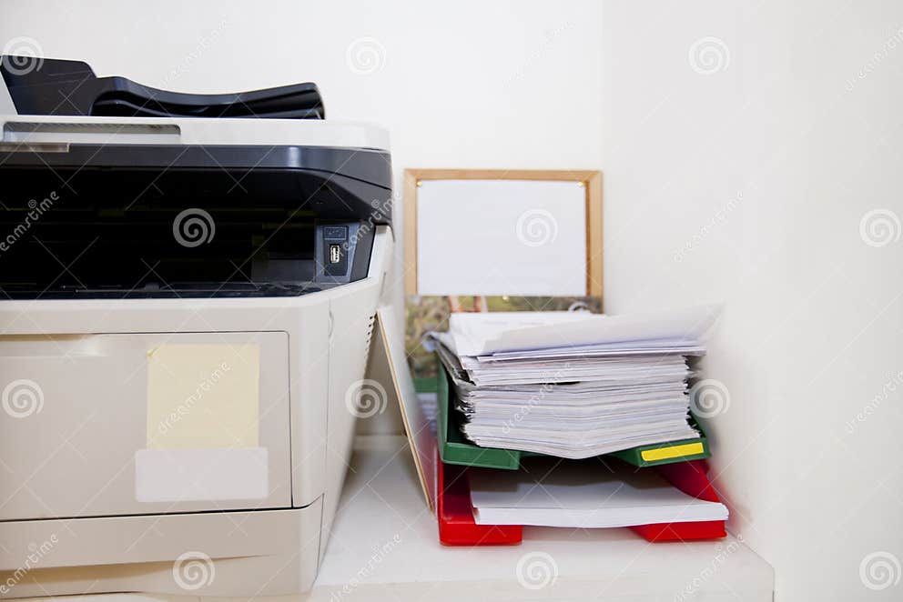 Close-up of Printer and Paperwork in Real Life Office Stock Photo ...