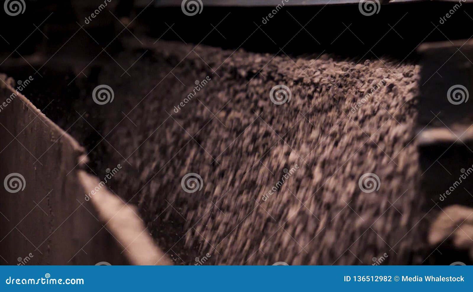 Close Up Process of Crushed Rubble Falling, Mining Industry. Crushing ...