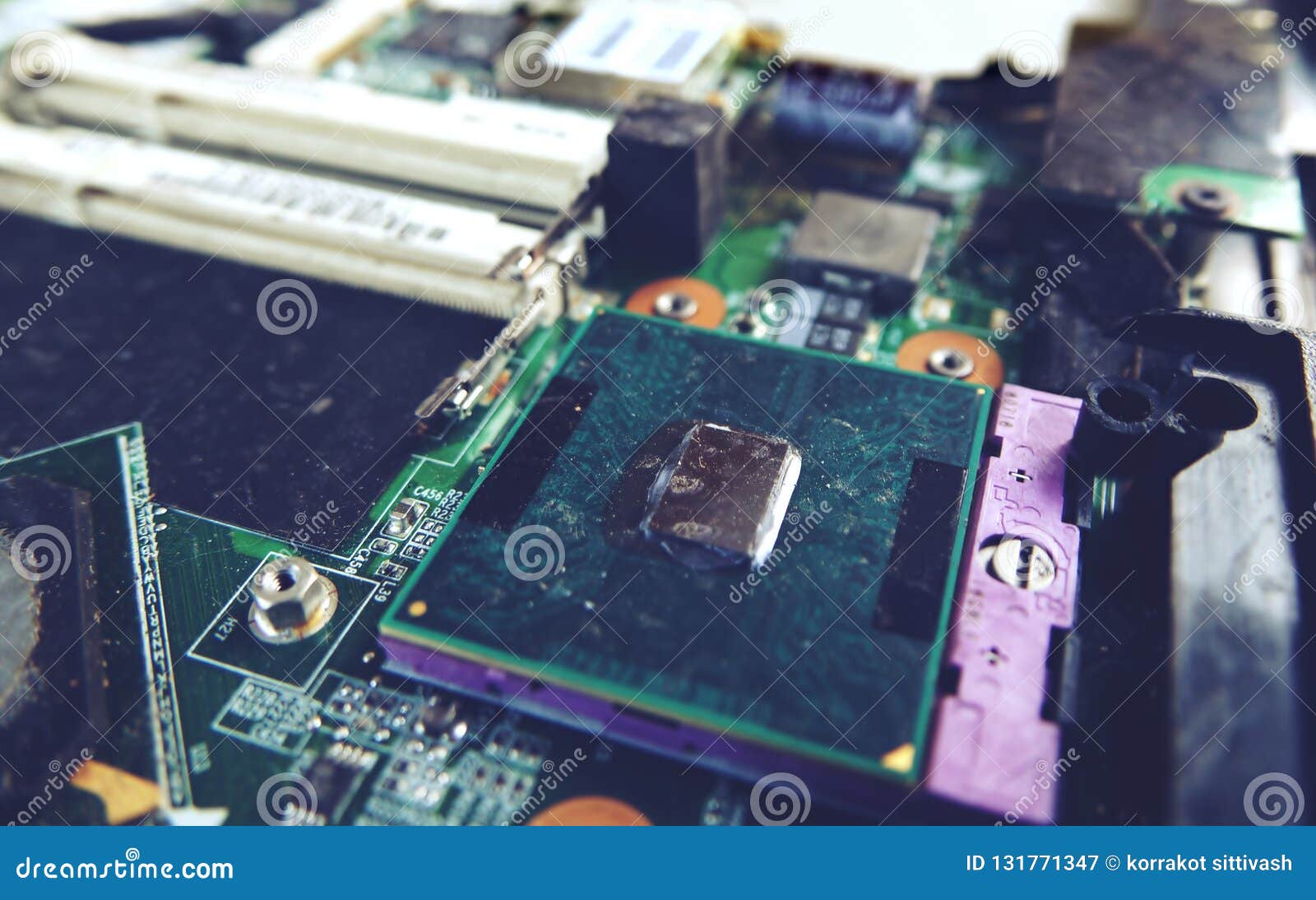 Close-up Processer Electronic Chipset On Motherboard With Dust Stock ...