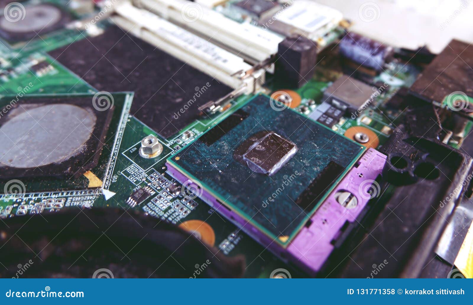 Close-up Processer Electronic Chipset On Motherboard With Dust Stock ...