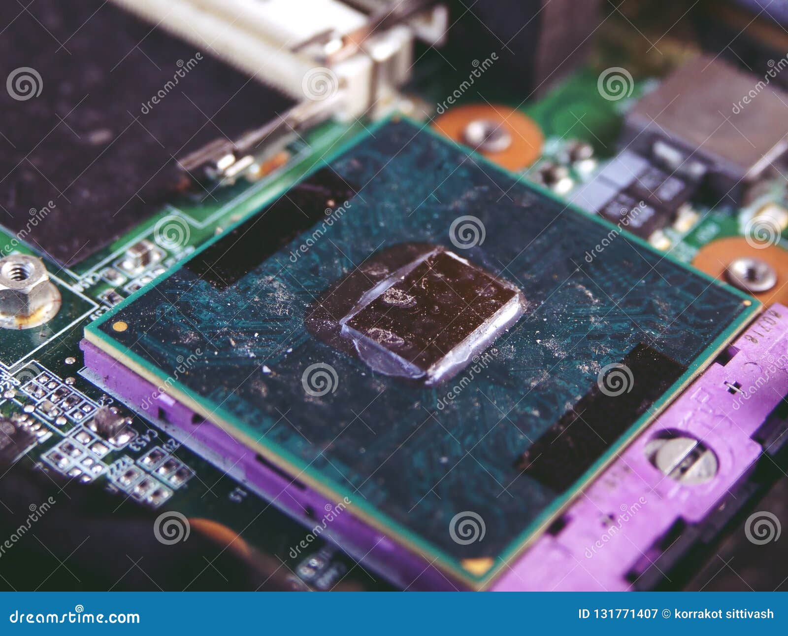 Close-up Processer Electronic Chipset On Motherboard With Dust Stock ...