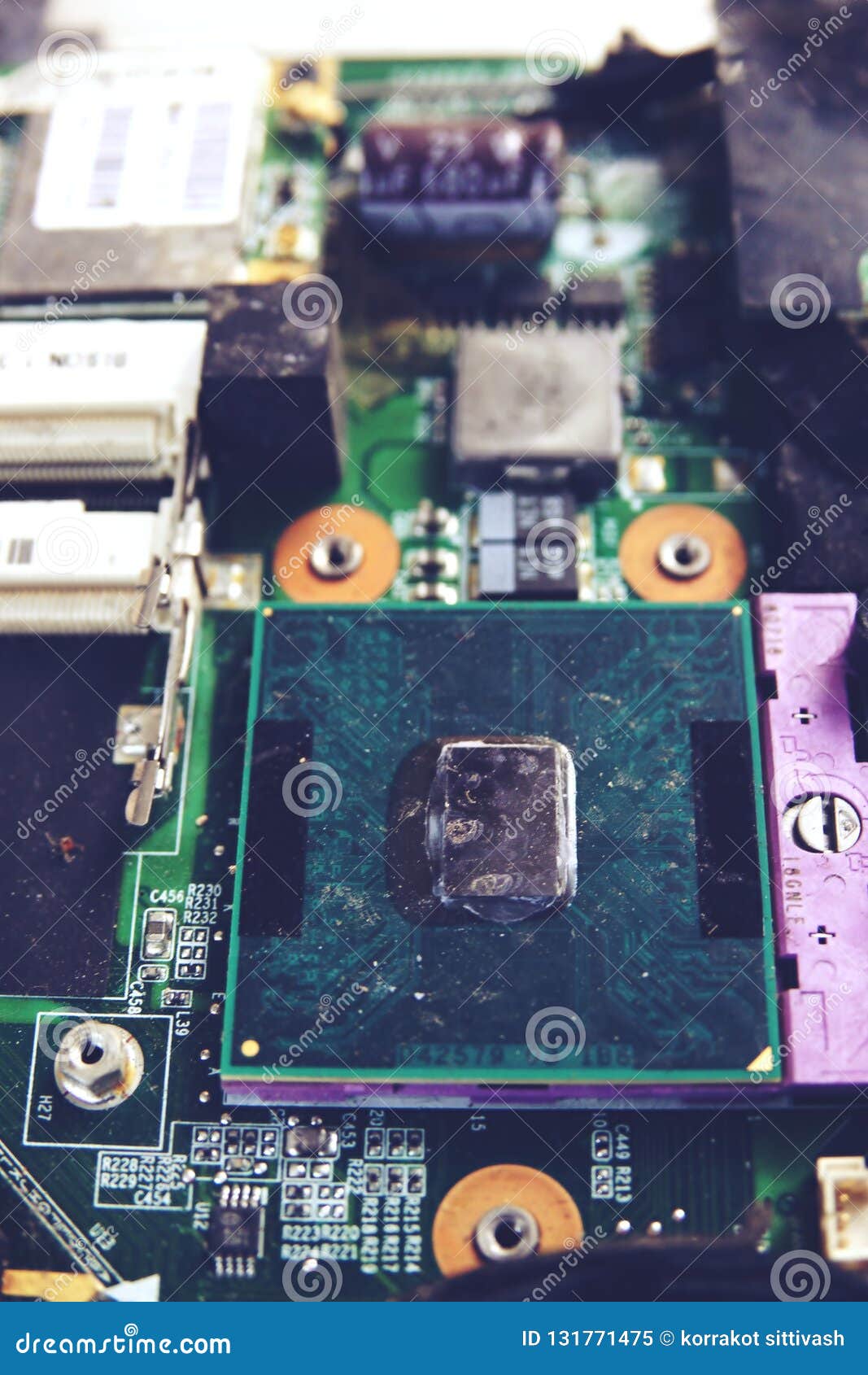 Close-up Processer Electronic Chipset on Motherboard with Dust Stock ...