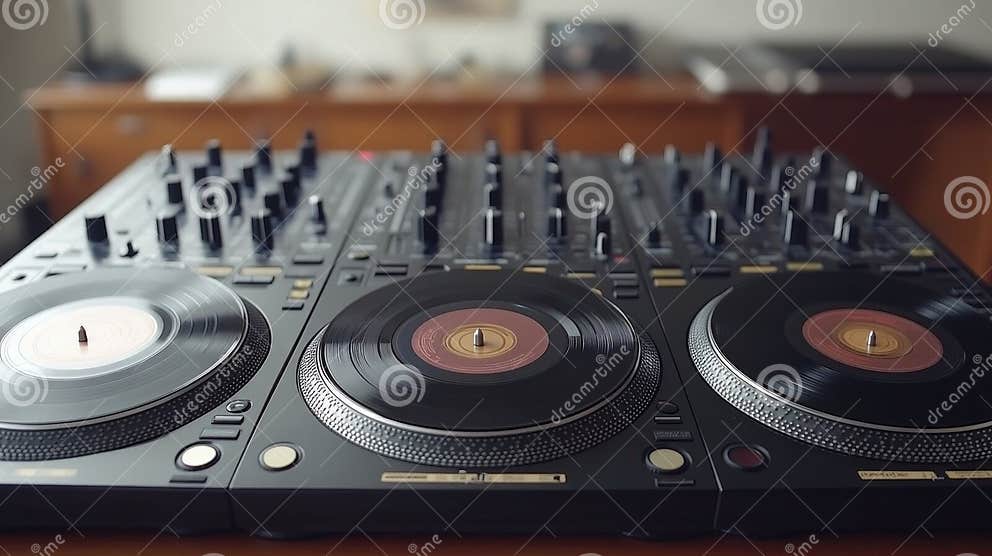 Close-up of Professional Dj Turntables and Mixer Setup in Studio Stock Image - Image of mixer ...