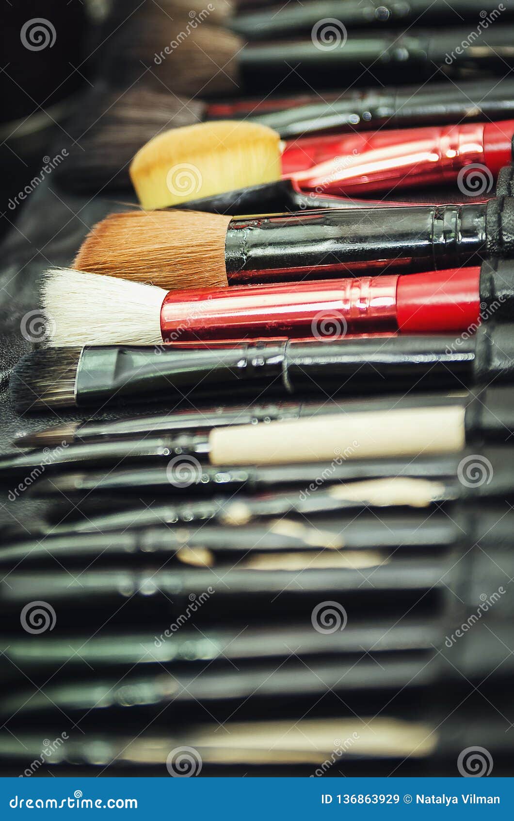 Closeup of Professional Makeup Tools in Their Holder. Brushes To Create ...