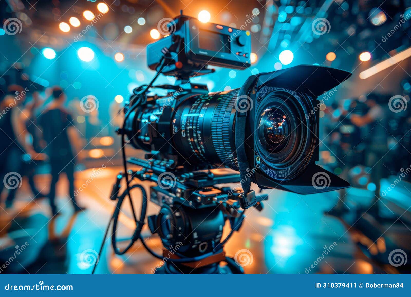 Close-up of a Professional Video Camera Mounted on a Tripod Against a ...