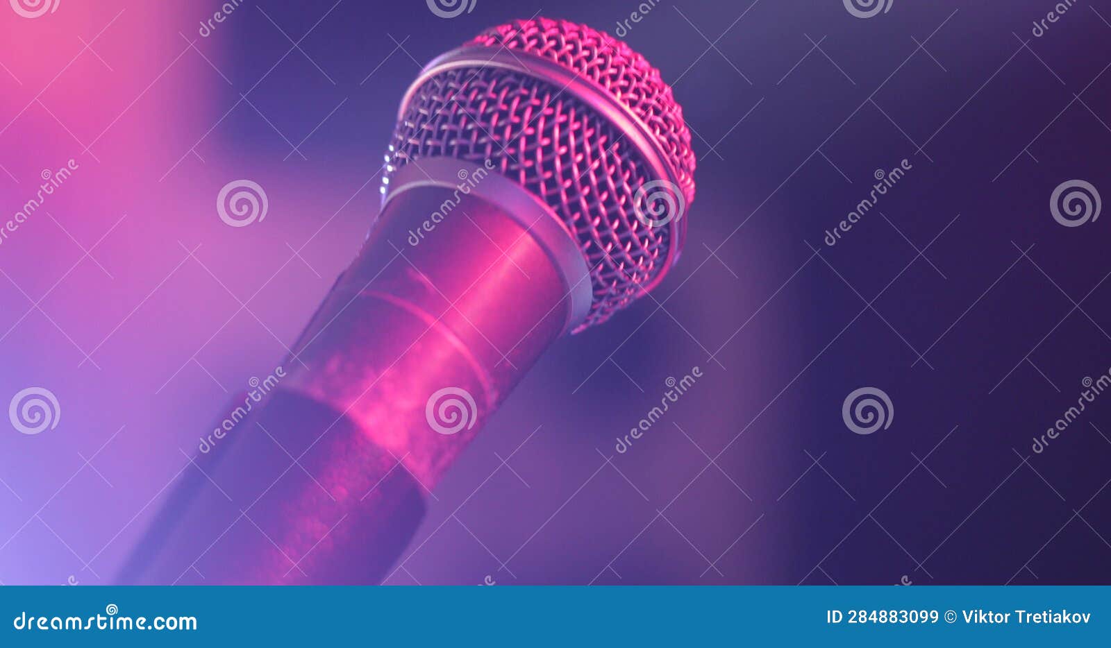 Close Up of a Professional Vocal Wire Microphone on a Microphone Stand ...