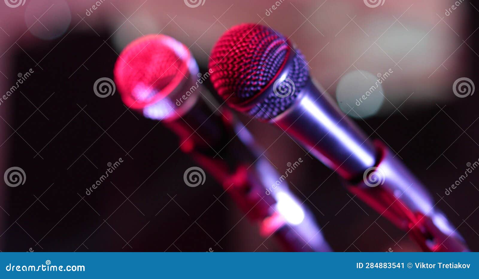 Close Up of a Professional Vocal Wire Microphone on a Microphone Stand ...