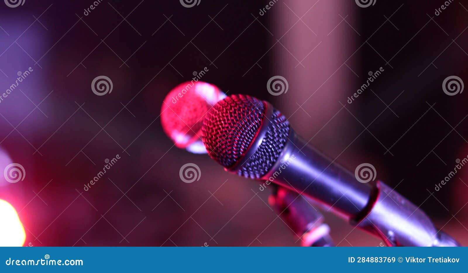 Close Up of a Professional Vocal Wire Microphone on a Microphone Stand ...