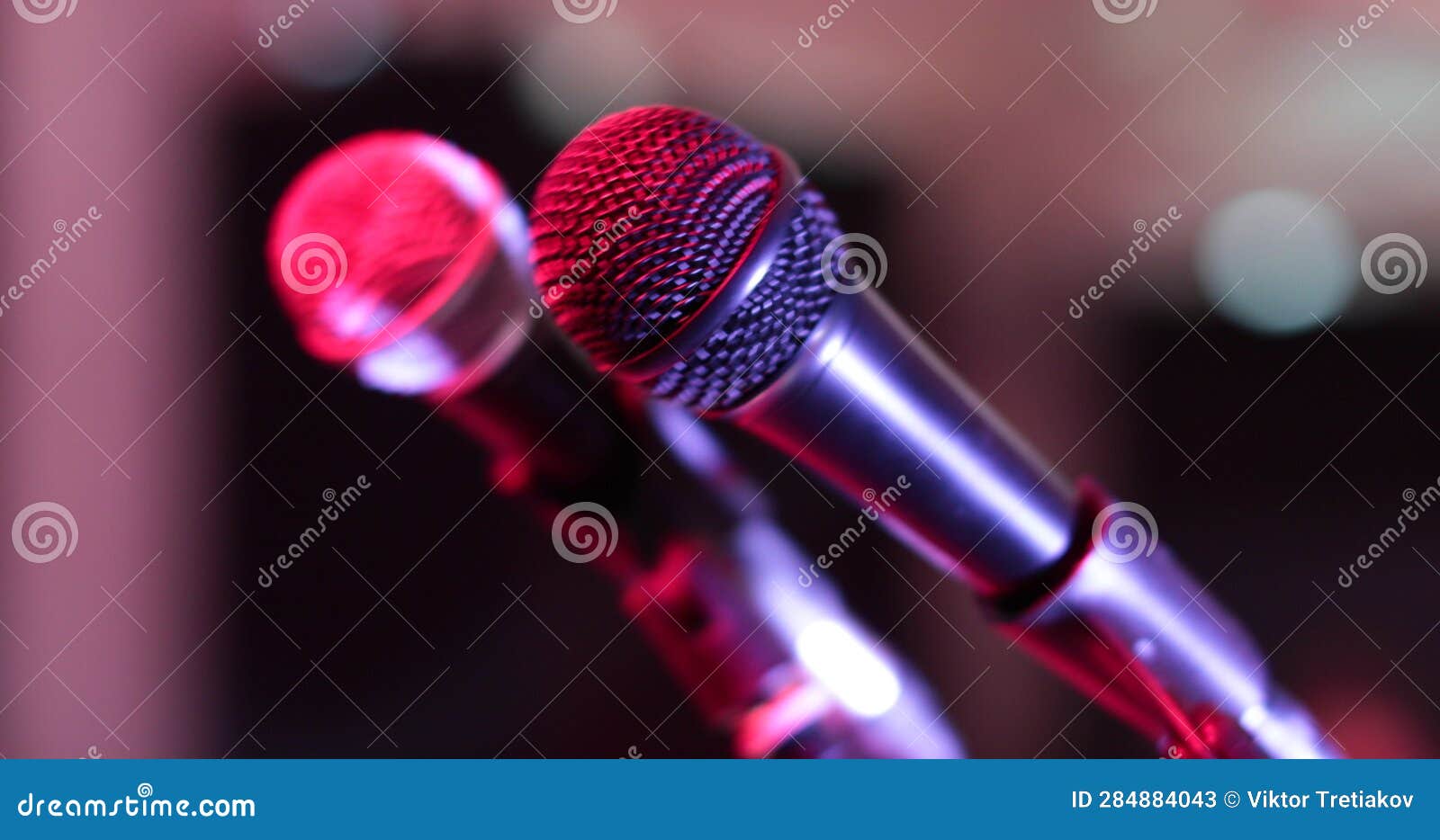 Close Up of a Professional Vocal Wire Microphone on a Microphone Stand ...