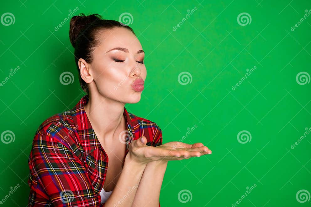 Close Up Profile Side View Portrait Of Nice Attractive Lovable Amorous
