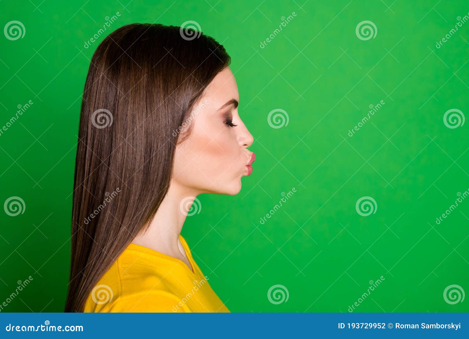 Close Up Profile Side View Portrait Of Nice Looking Attractive Lovable