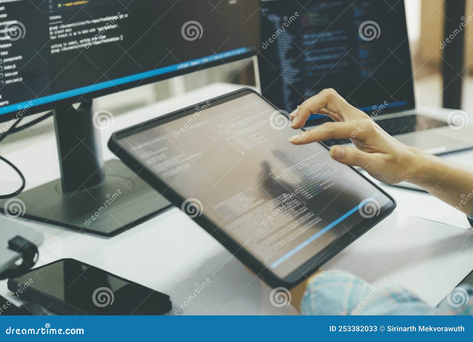 Close Up Programmer Is Coding And Programming Software Stock Image Image Of Work Network
