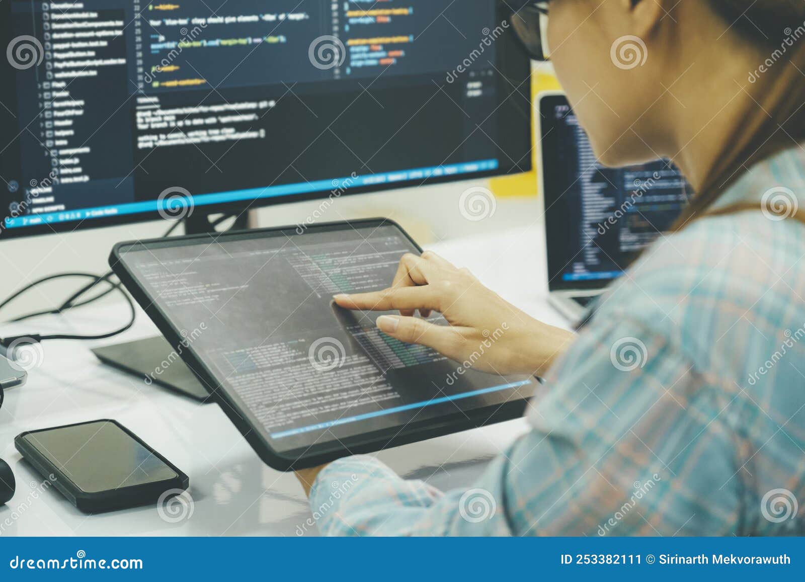 Close Up Programmer Is Coding And Programming Software Stock Image Image Of Application