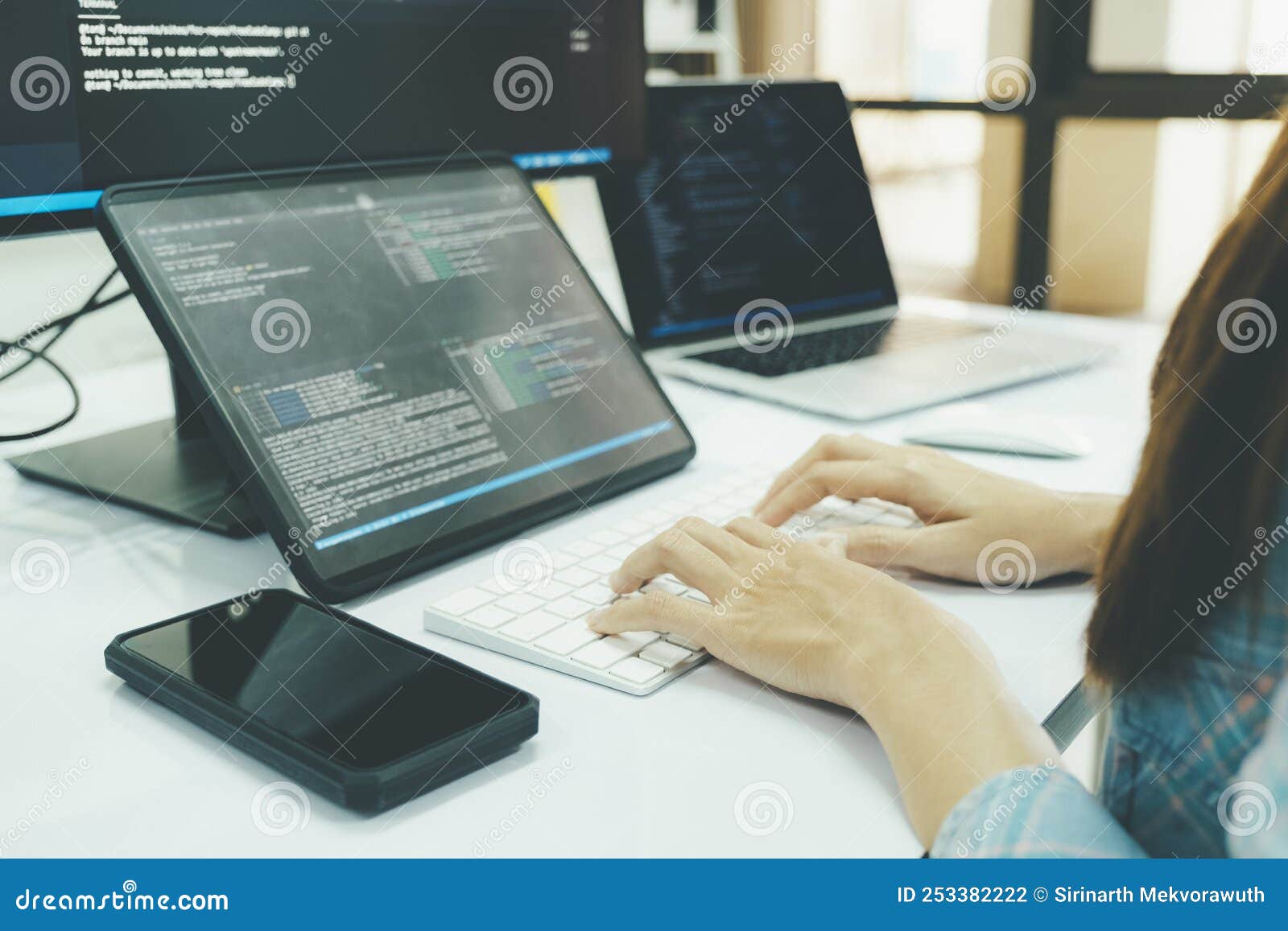 Close Up Programmer is Coding and Programming Software. Stock Photo ...