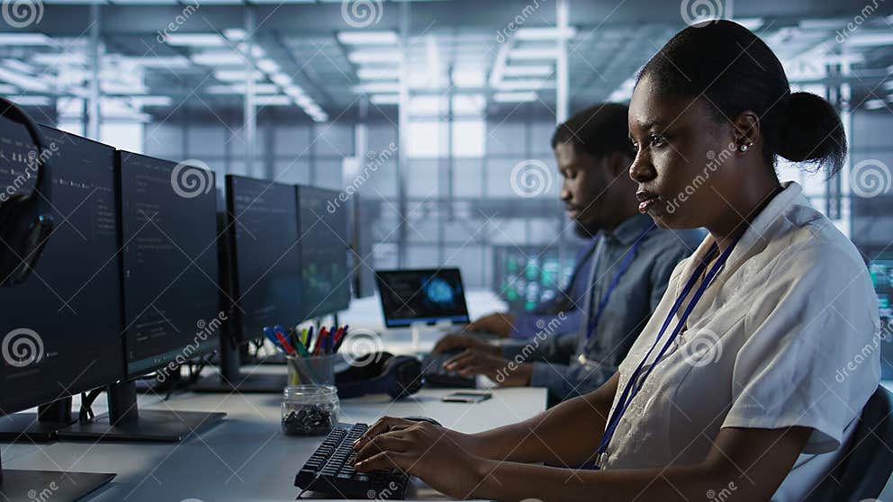 Close Up of Programmer in Data Center Implementing AI Systems Stock Image - Image of technician ...