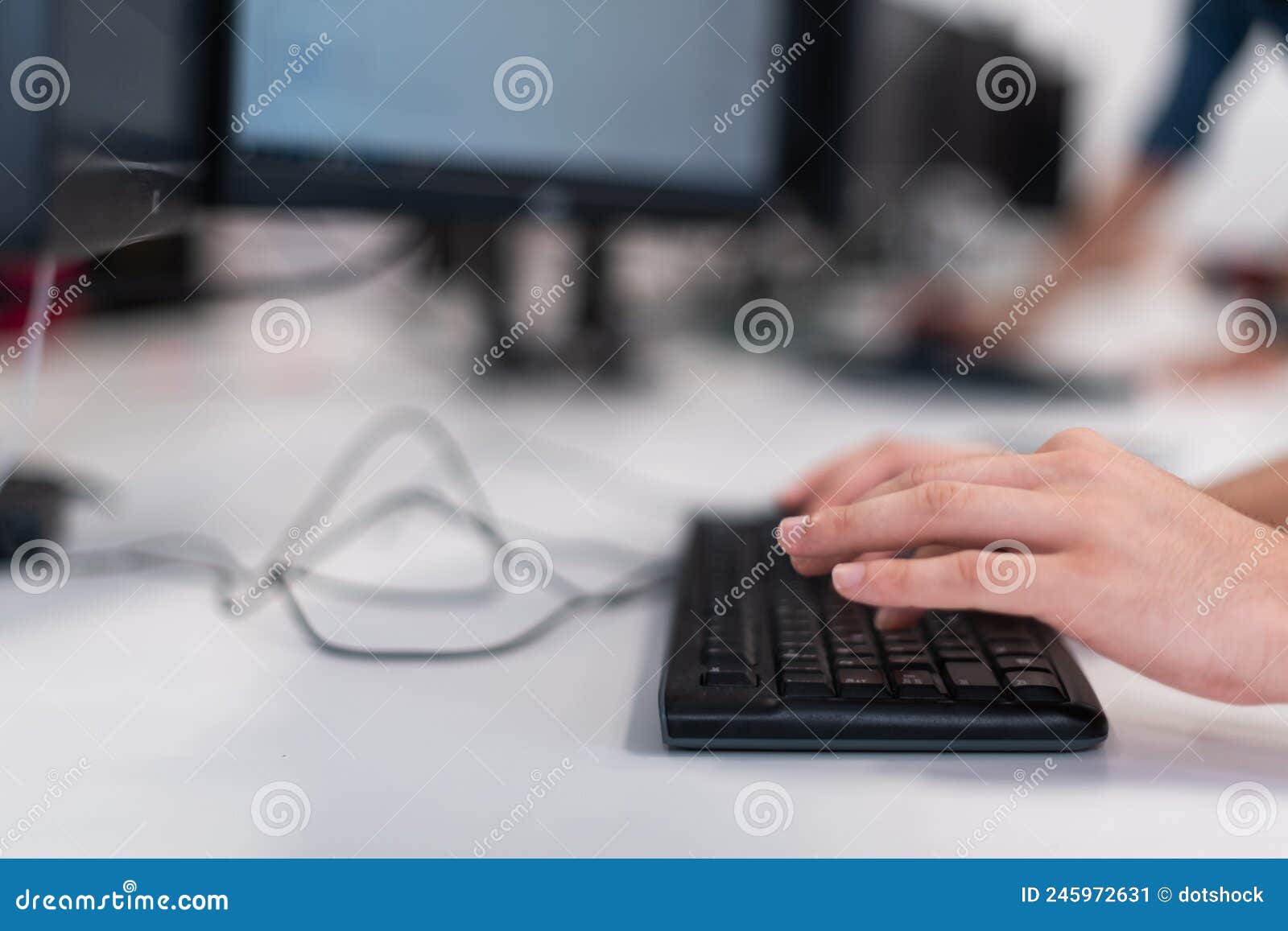 Close Up Programmer Man Hand Typing on Keyboard at Desktop Pc To Input ...