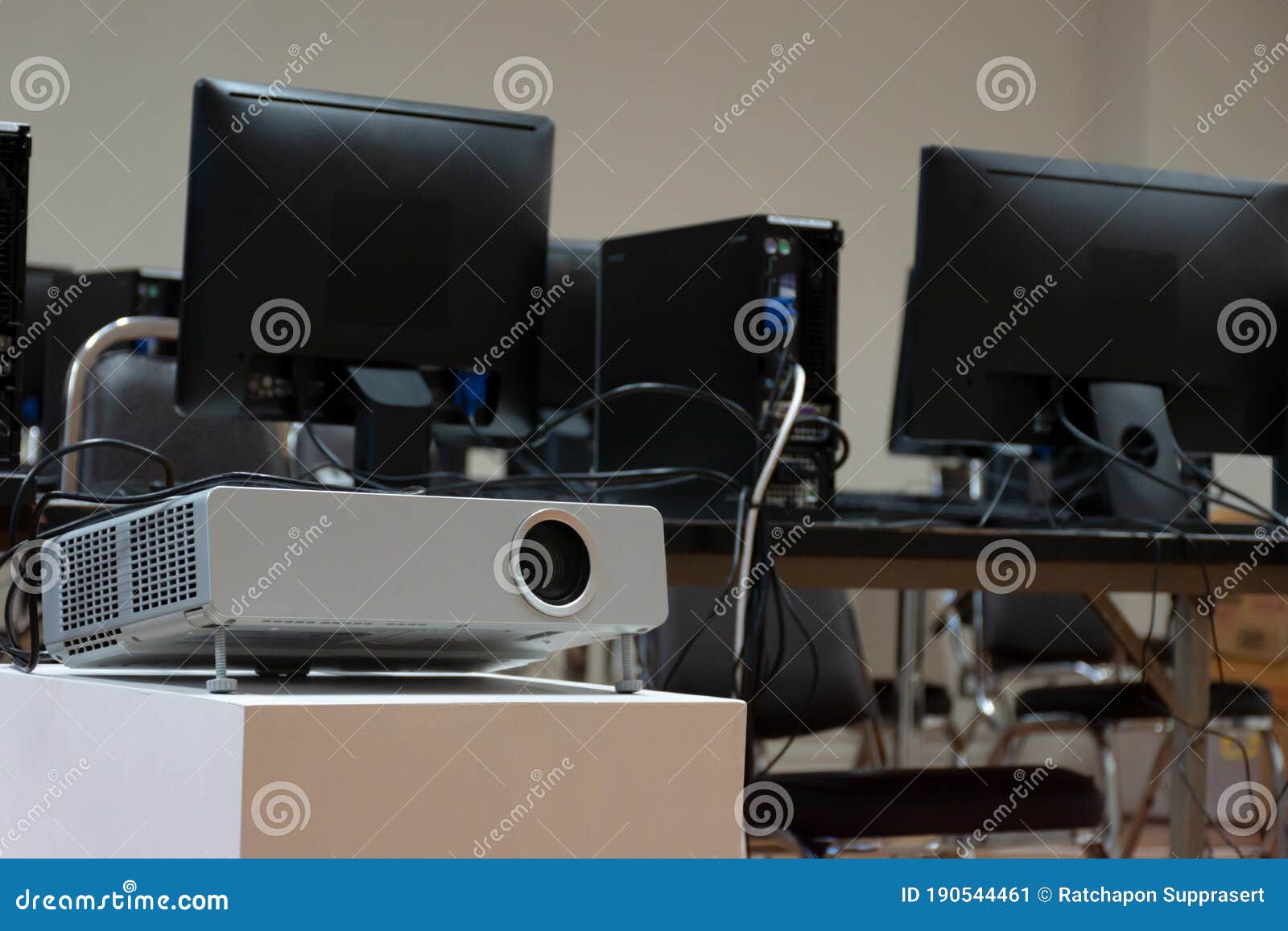 Close Up Projector in the Computer Class Stock Image - Image of network ...