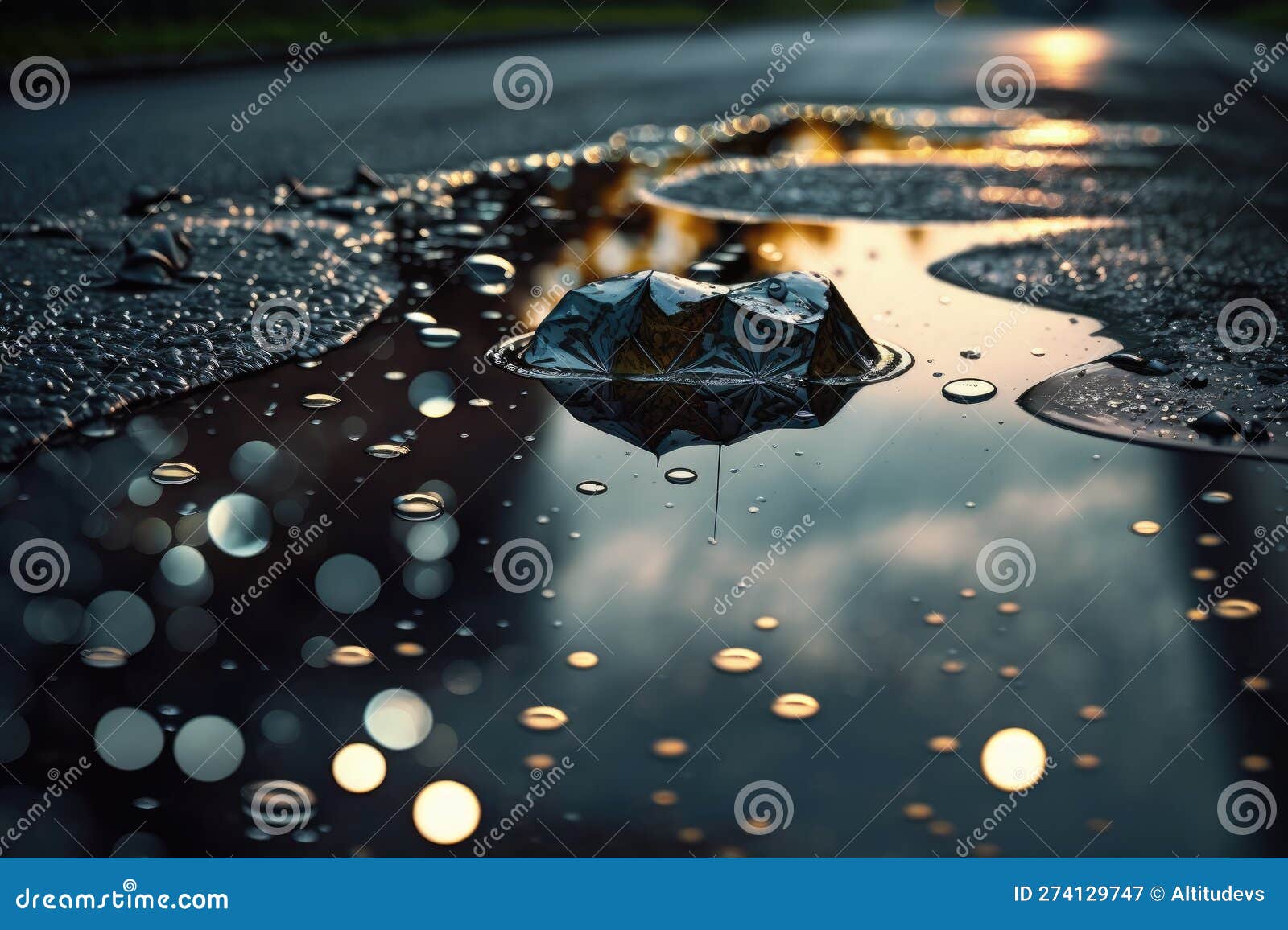 Close-up of Puddle, with Raindrops Falling from Above Stock Image ...
