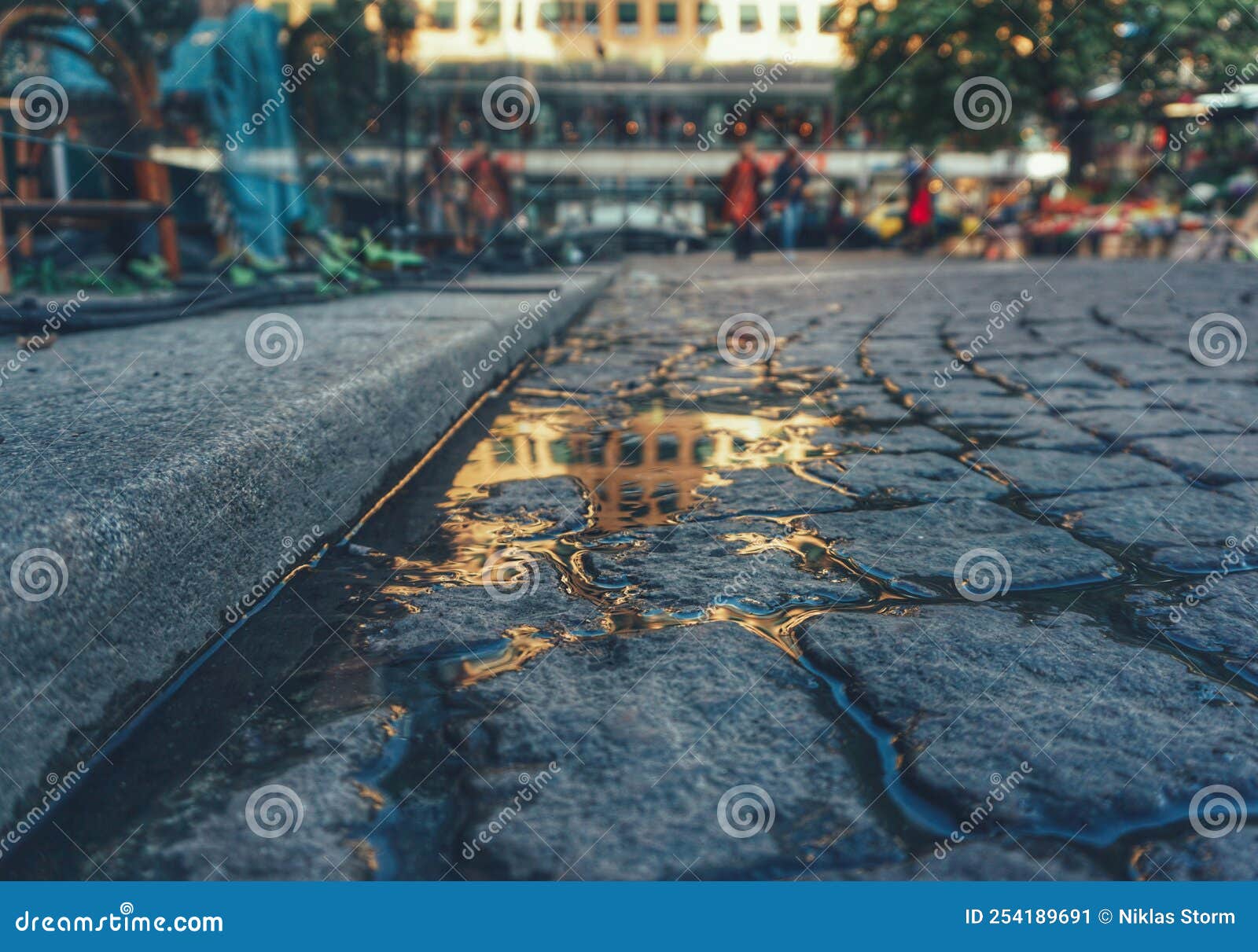 Close-up of Puddle on Street Stock Image - Image of city, lane: 254189691