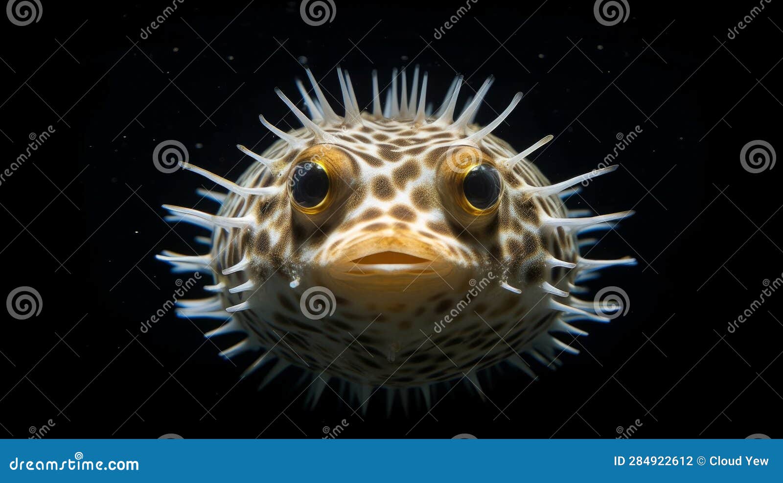 A Close Up of a Puffer Fish on a Black Background Stock Illustration ...