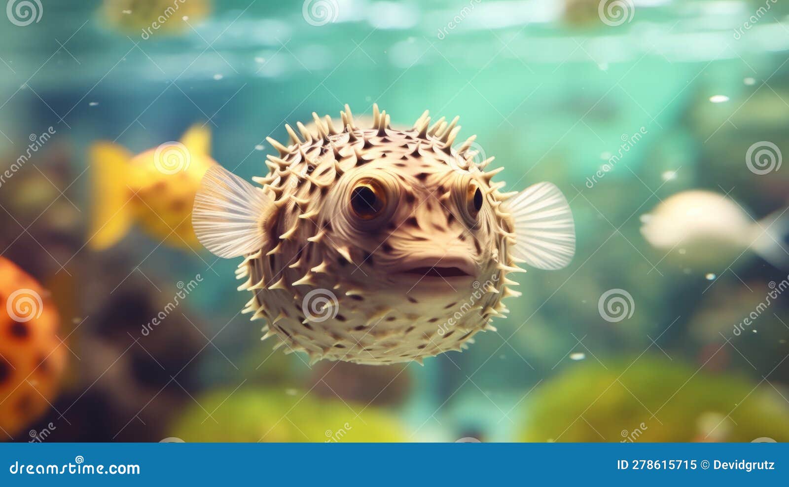 Close-up of a Pufferfish Swimming in an Aquarium. Generative AI Stock ...
