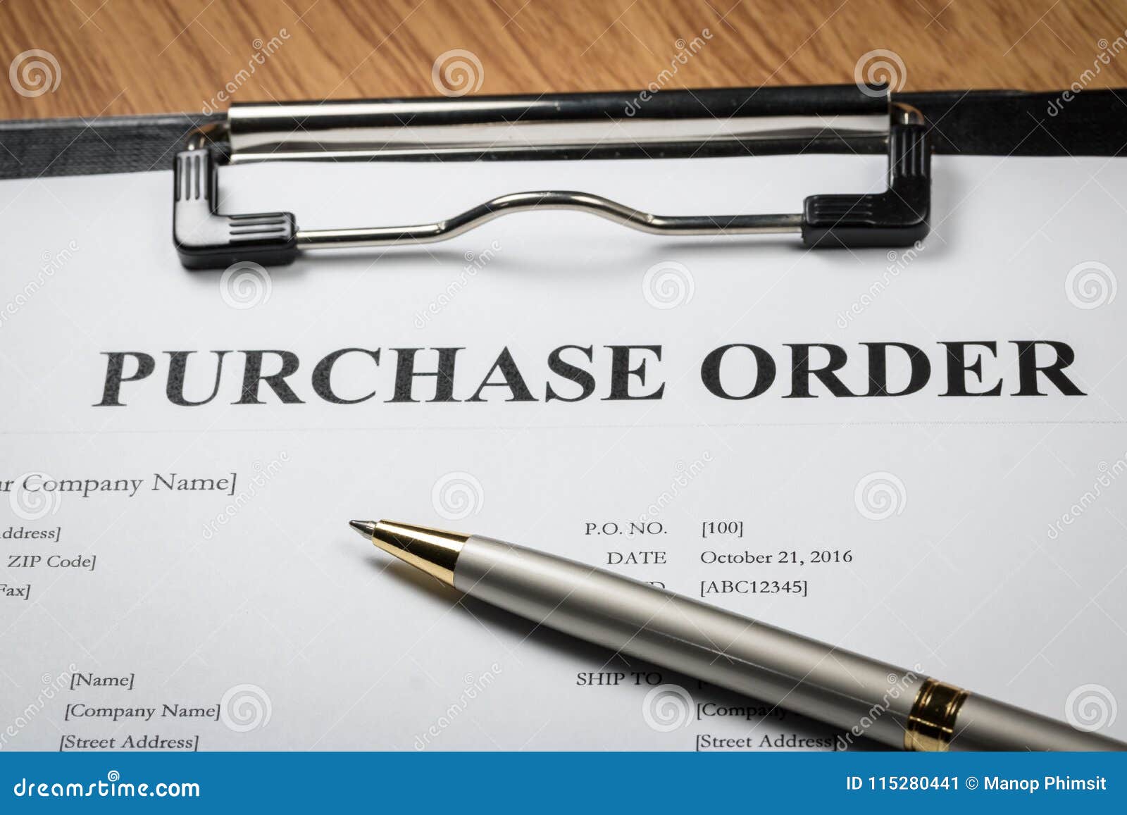 Close Up of Purchase Order Form with Pen Stock Image - Image of field ...