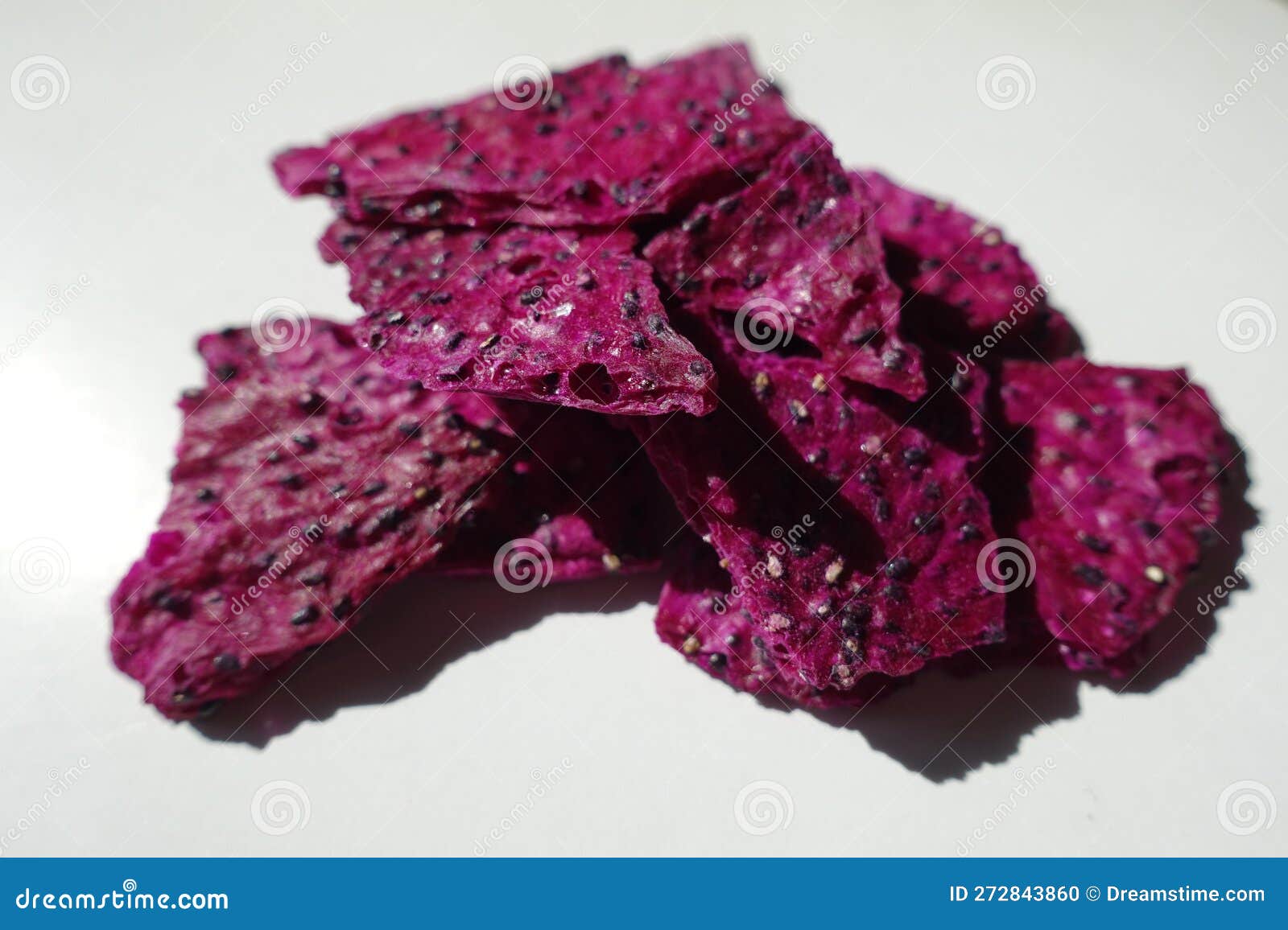 Close Up of Purple Dried Dragon Fruit Chips Stock Photo - Image of objects, multiple: 272843860