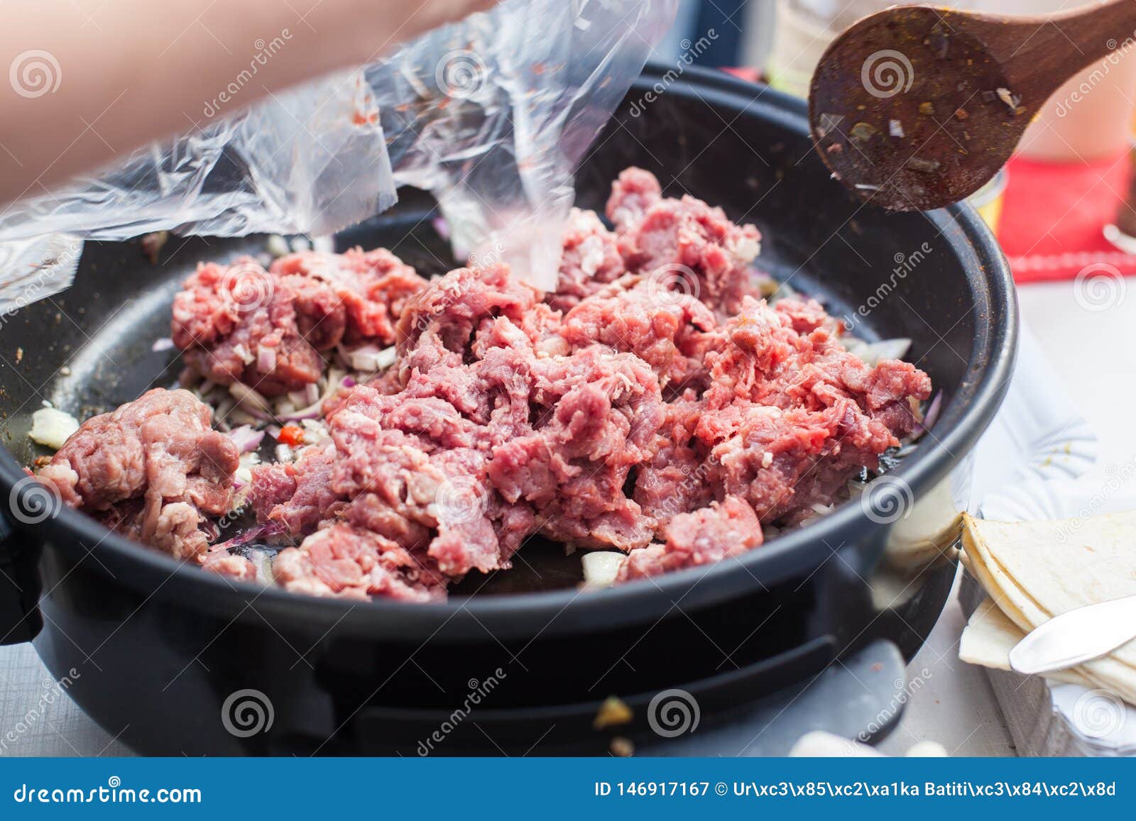 Putting Beef Meat in the Pan Stock Image - Image of food, eating: 146917167