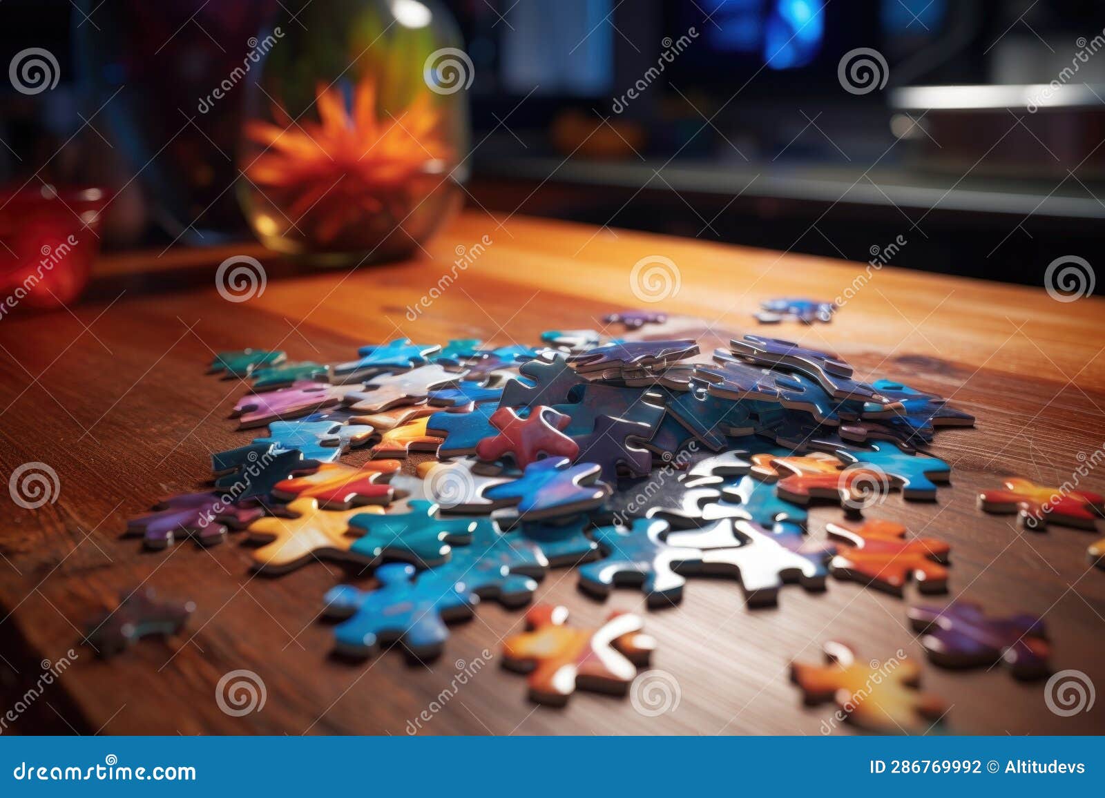 Close-up of Puzzle Pieces Scattered on a Table Stock Photo - Image of ...