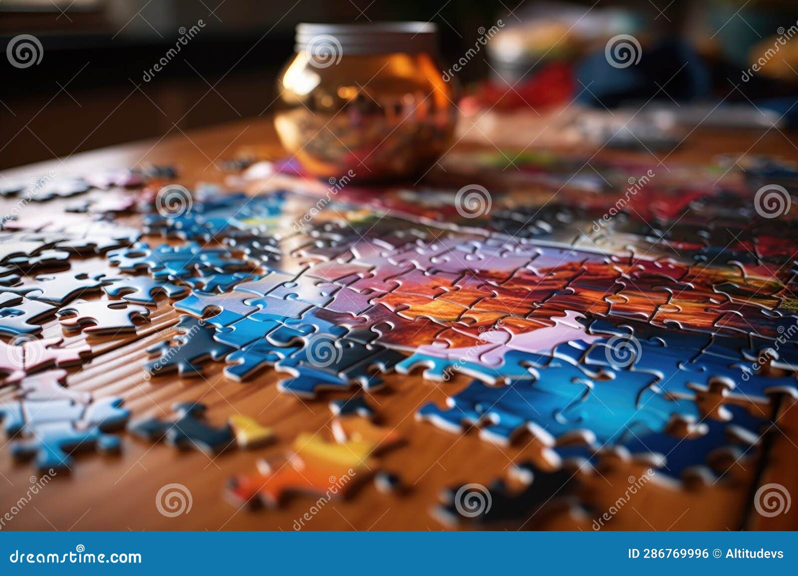 Close-up of Puzzle Pieces Scattered on a Table Stock Photo - Image of ...