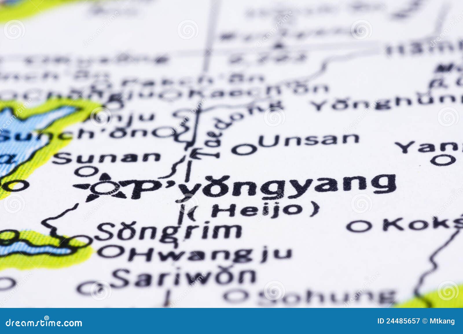Close Up of Pyongyang on Map, North Korea Stock Image - Image of ...