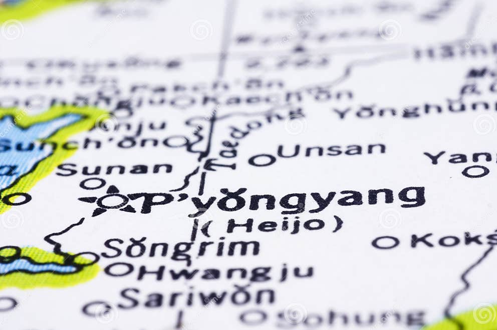 Close Up of Pyongyang on Map, North Korea Stock Image - Image of ...