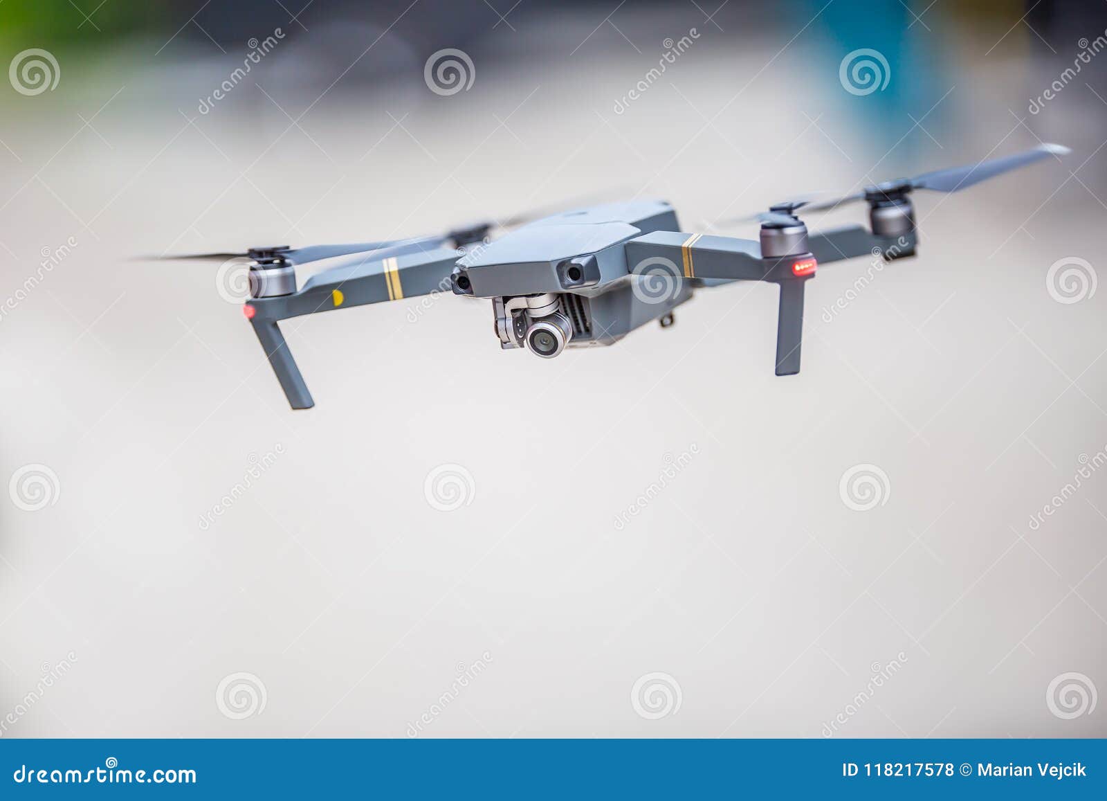 Close-up Quadcopter Drone with Camera Flying in Park Stock Photo ...