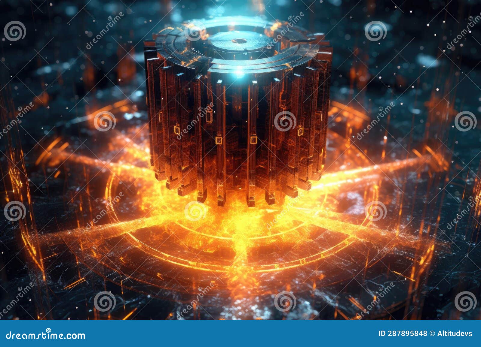 Close-up of Quantum Core with Digital Particles Stock Illustration ...