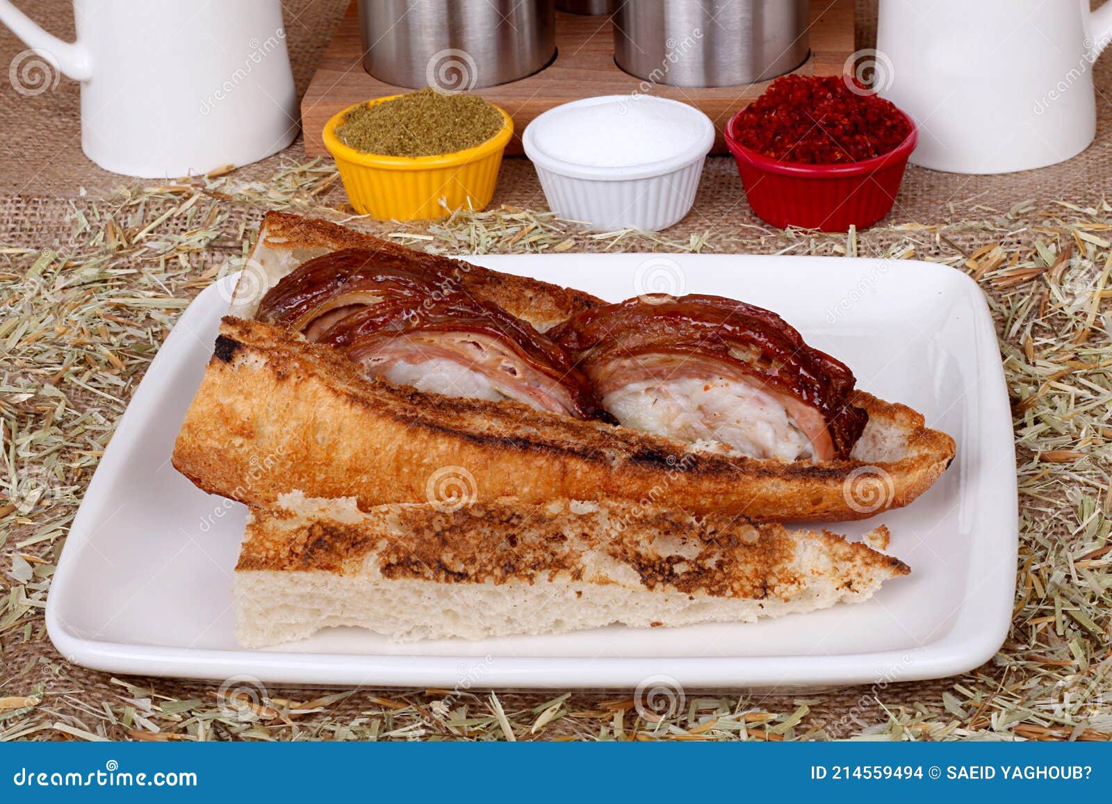 Close Up of Quarter Bread with Plenty of Spicy Salty Solid Kokorec ...