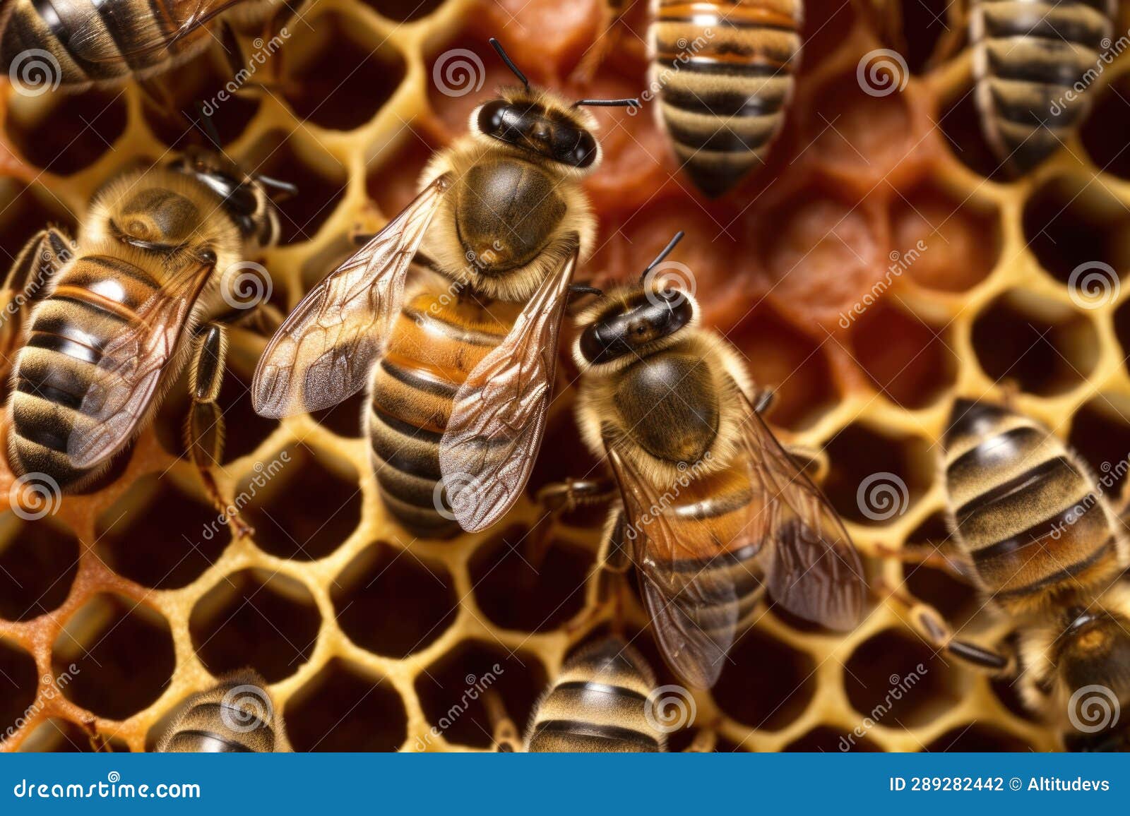 Close-up of Queen Bee Surrounded by Worker Bees Stock Photo - Image of ...