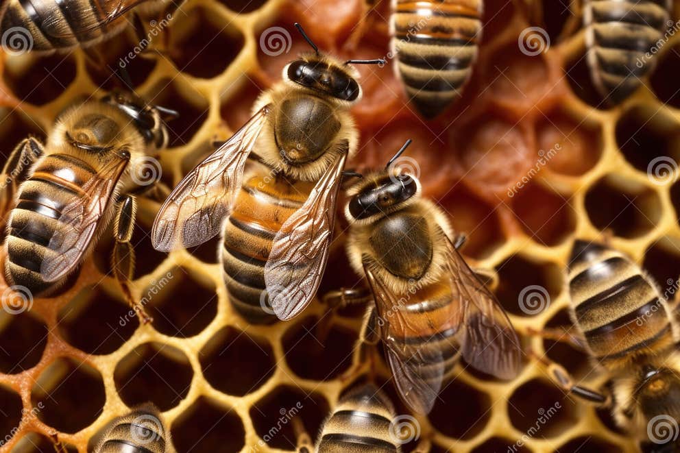 Close-up of Queen Bee Surrounded by Worker Bees Stock Photo - Image of ...