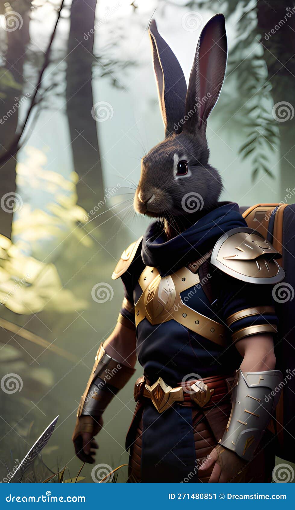 Rabbit Warrior in the Forest, Ai Generated Stock Illustration ...