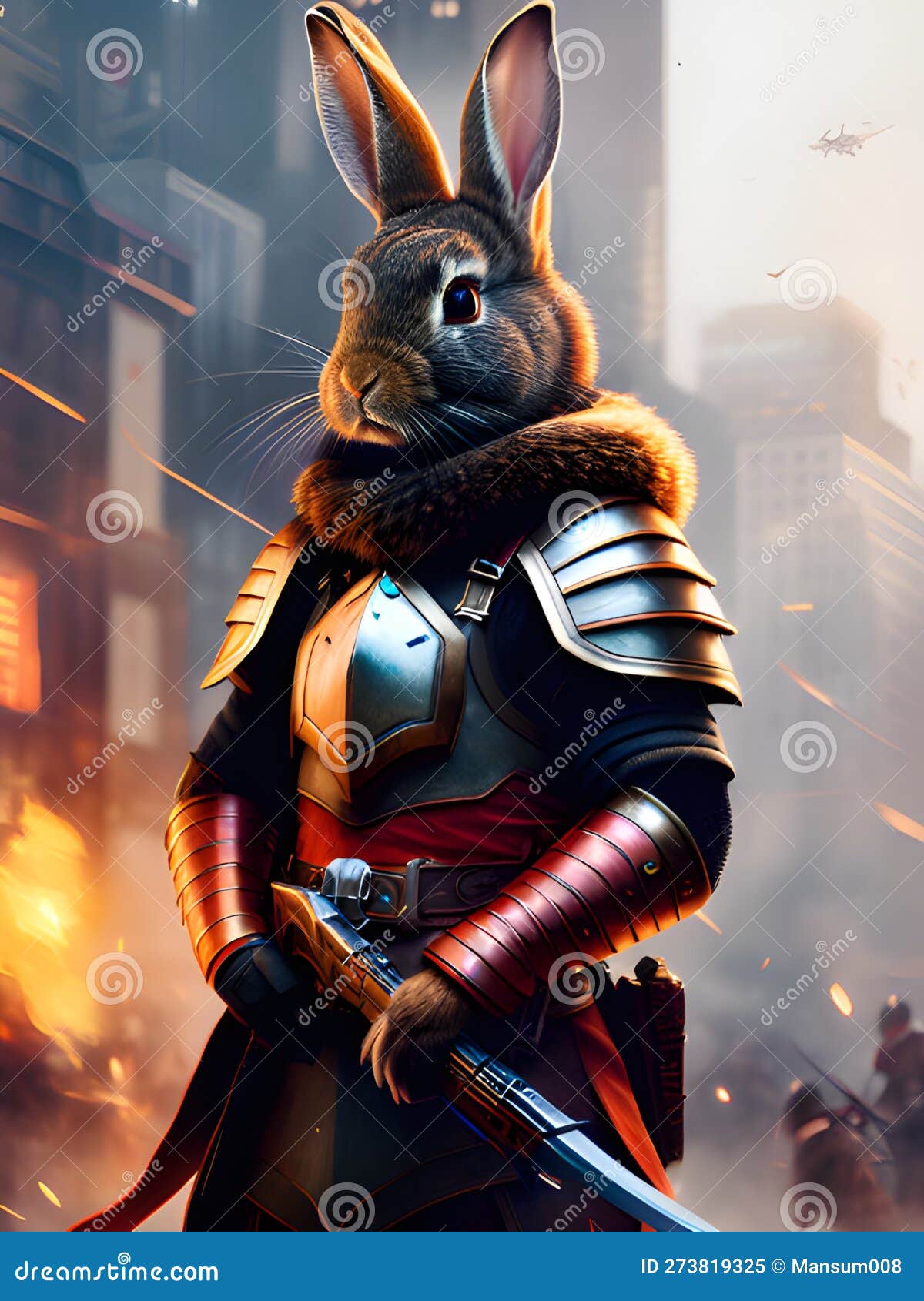 Rabbit Warrior in the War, AI Generated Stock Illustration ...