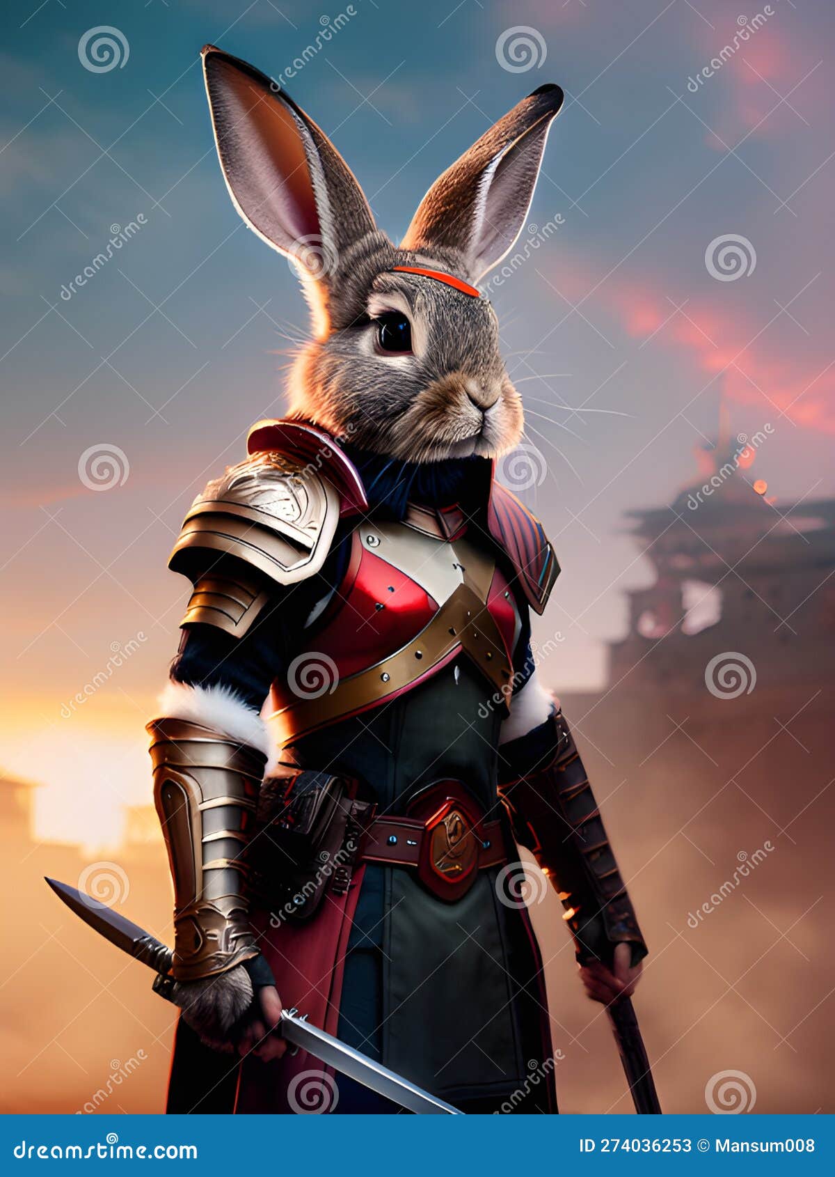 Close Up Rabbit Warrior in the War , AI Generated Stock Illustration ...