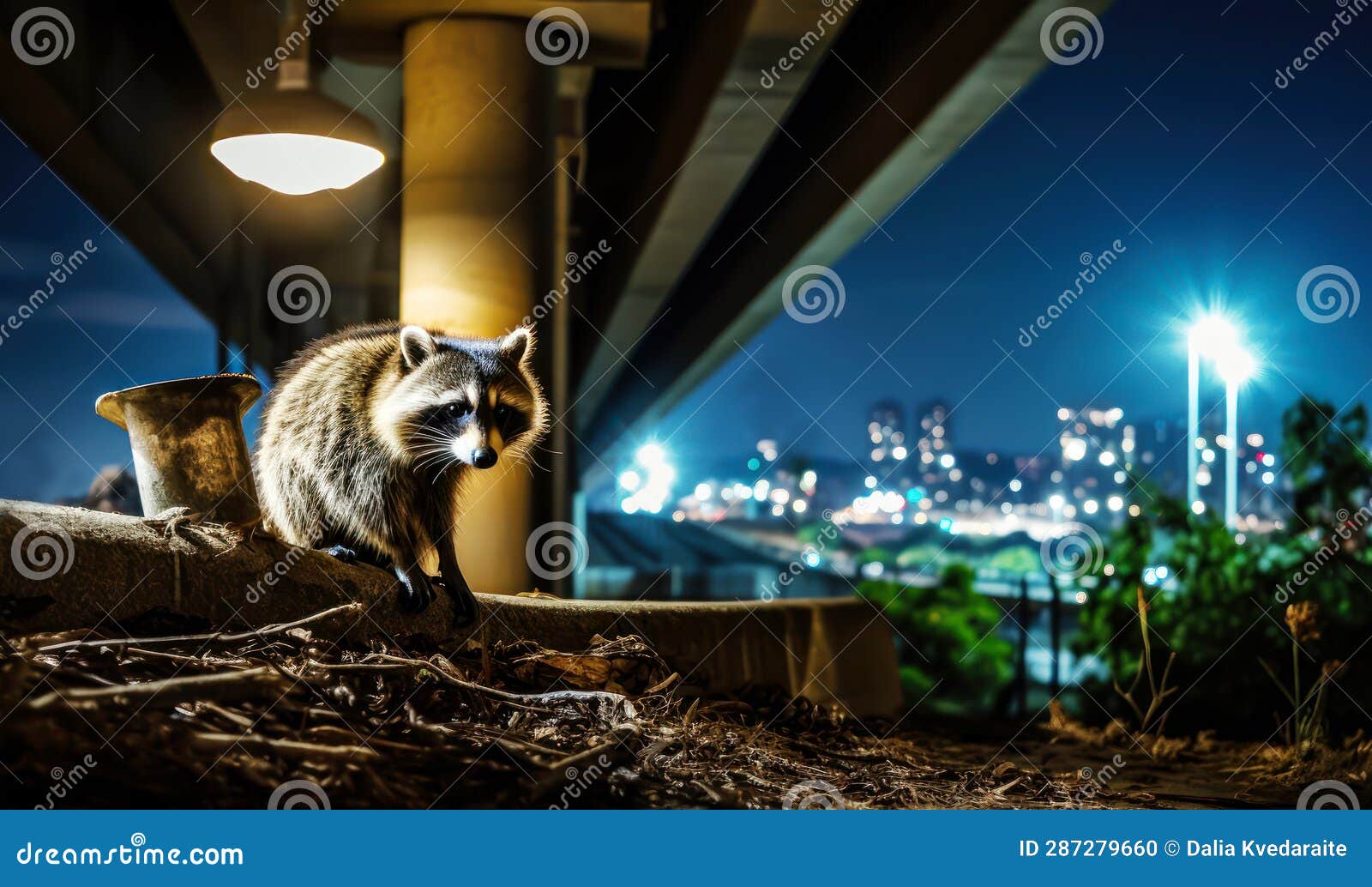 Close Up of a Raccoon at Night in a City Stock Illustration ...