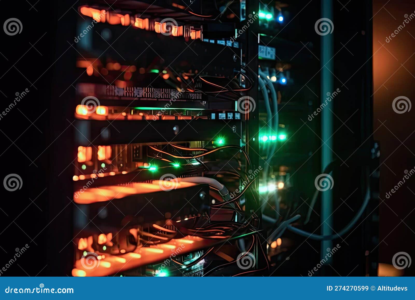 Close-up of a Rack of Servers with Blinking Lights and Cables Stock ...