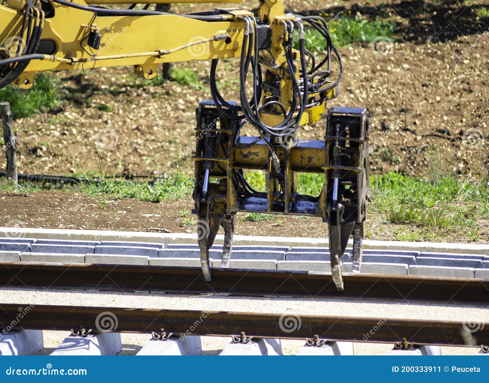 Rail Excavator on Reconstruction of the Railway Rails Stock Image ...