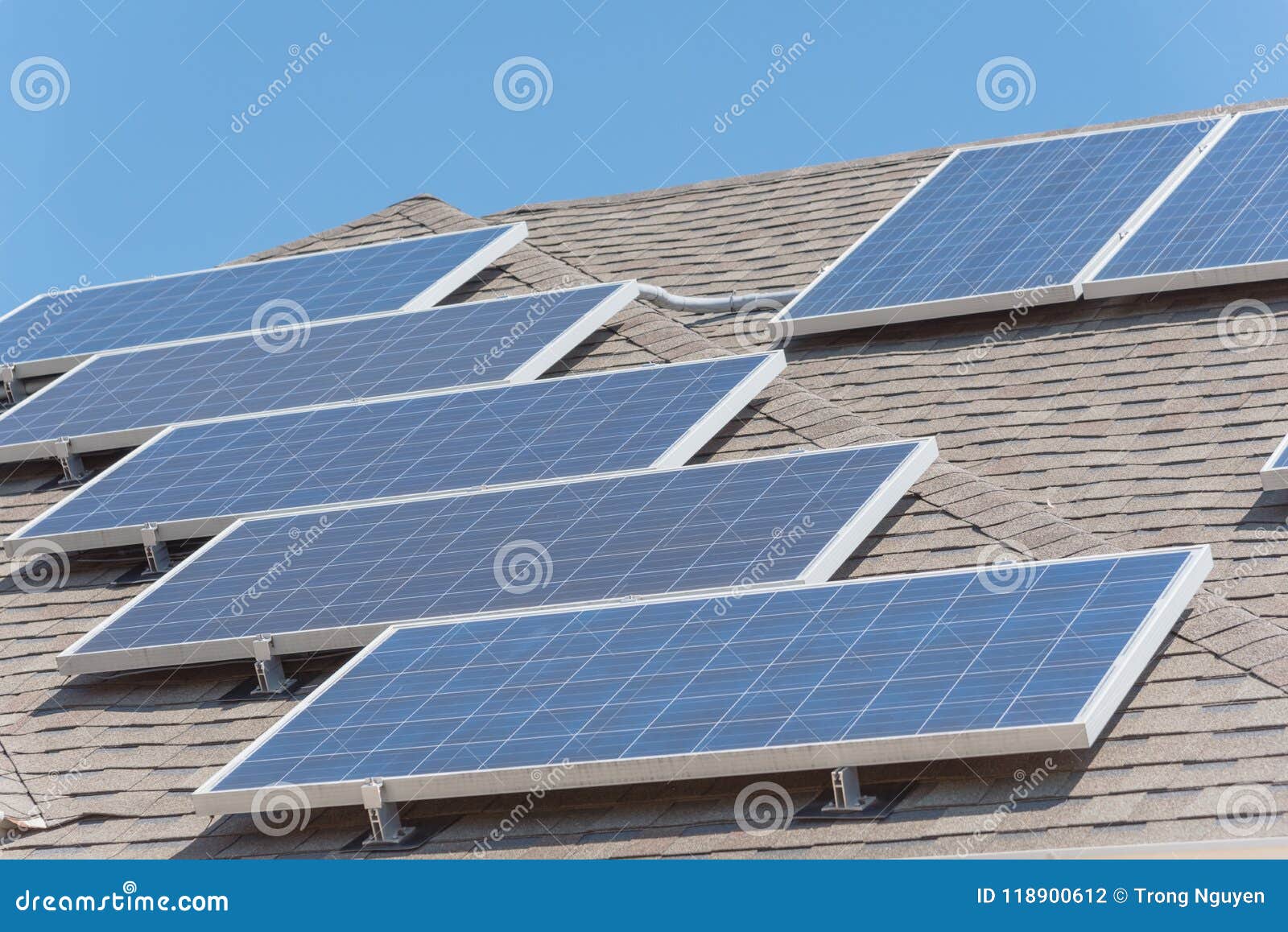 Solar Panel Installation on Asphalt Shingles Rooftop Stock Photo ...