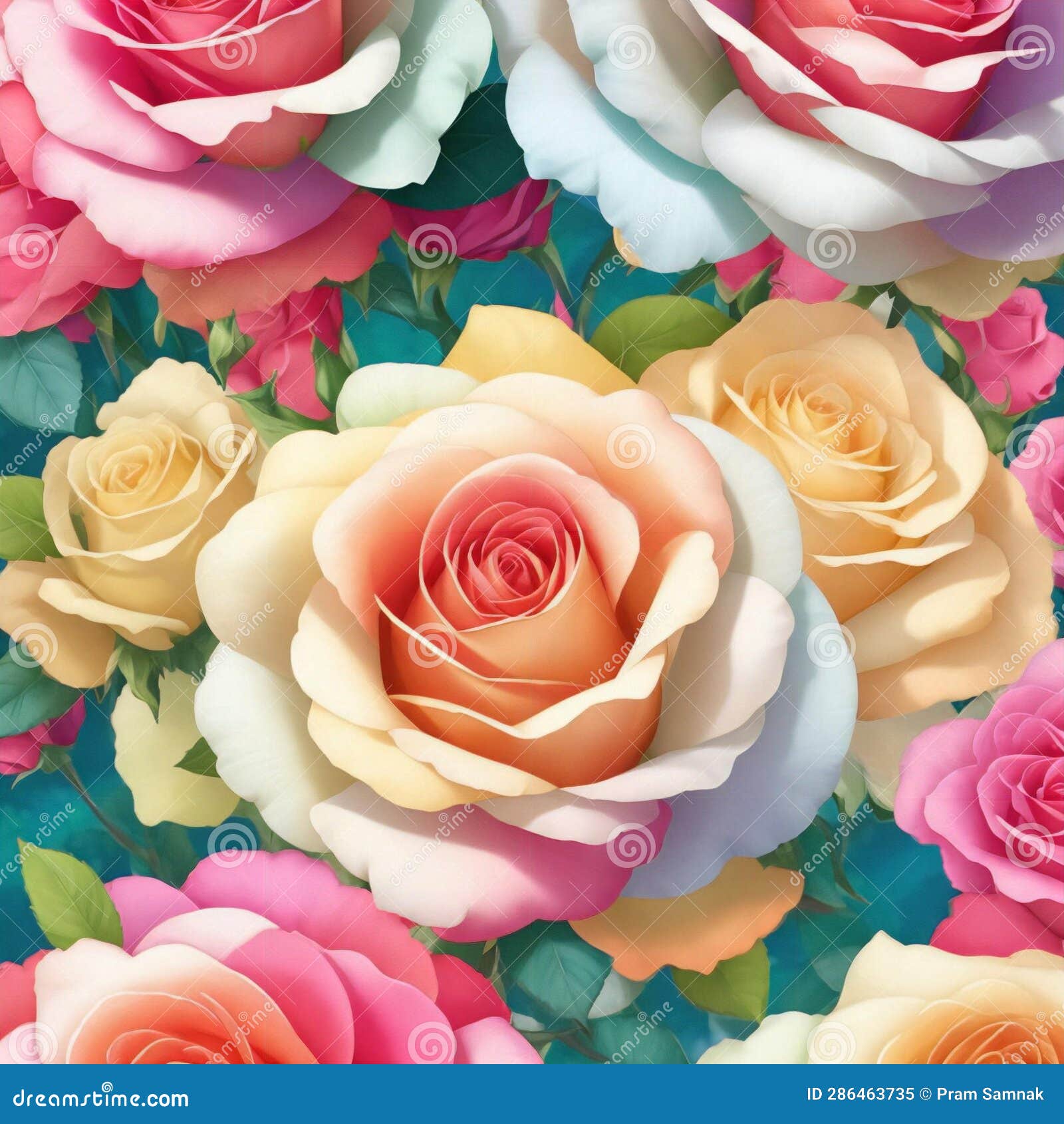 A Close-up of a Rainbow Roses Patterns Background with White Flowers ...