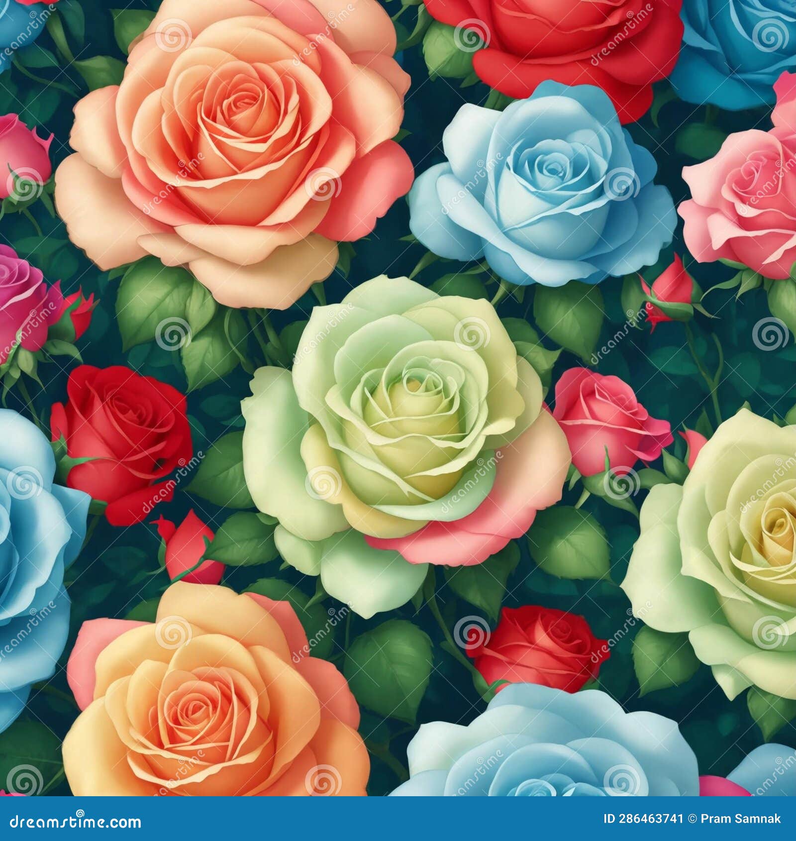A Close-up of a Rainbow Roses Patterns Background with White Flowers ...