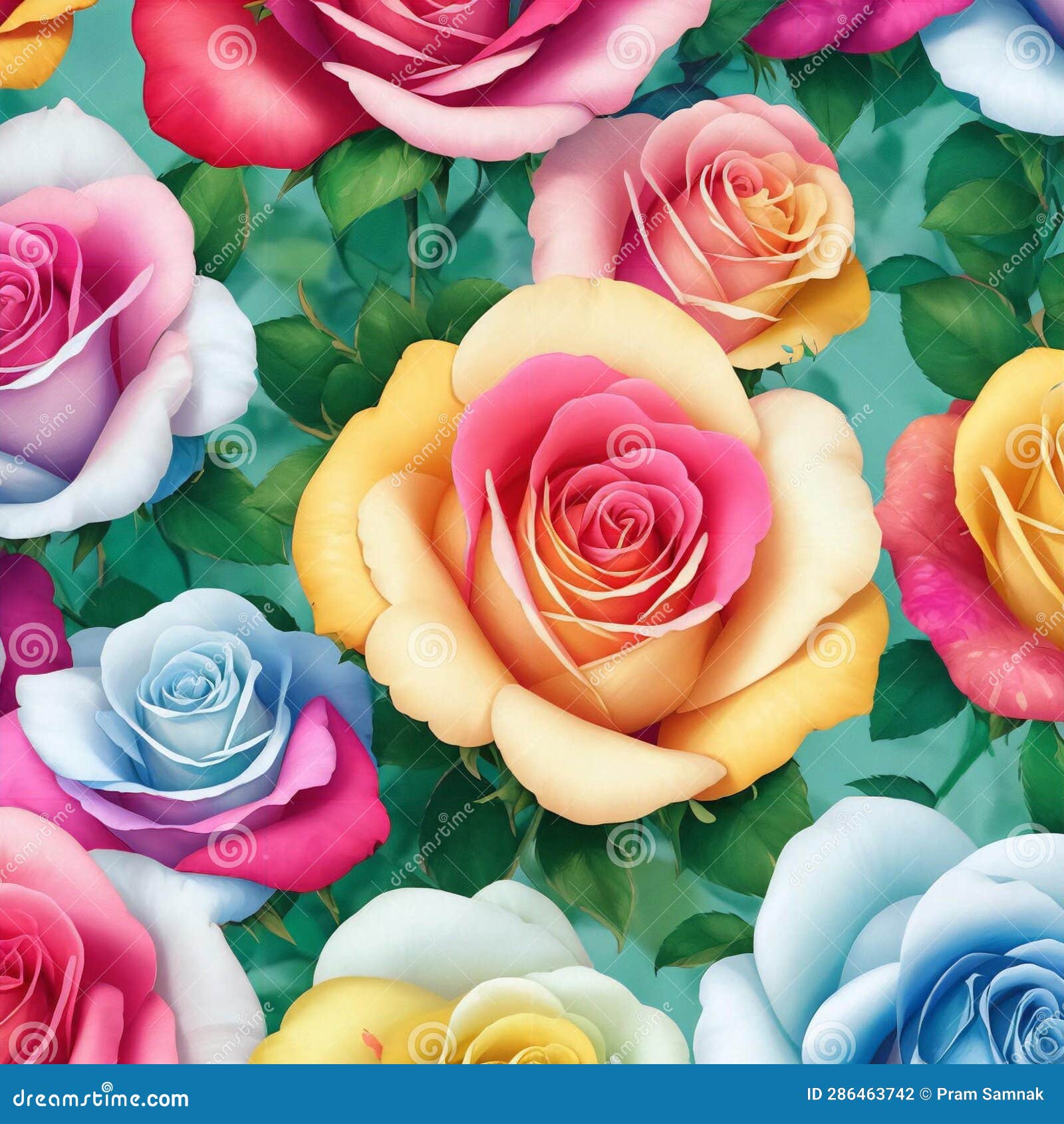 A Close-up of a Rainbow Roses Patterns Background with White Flowers ...