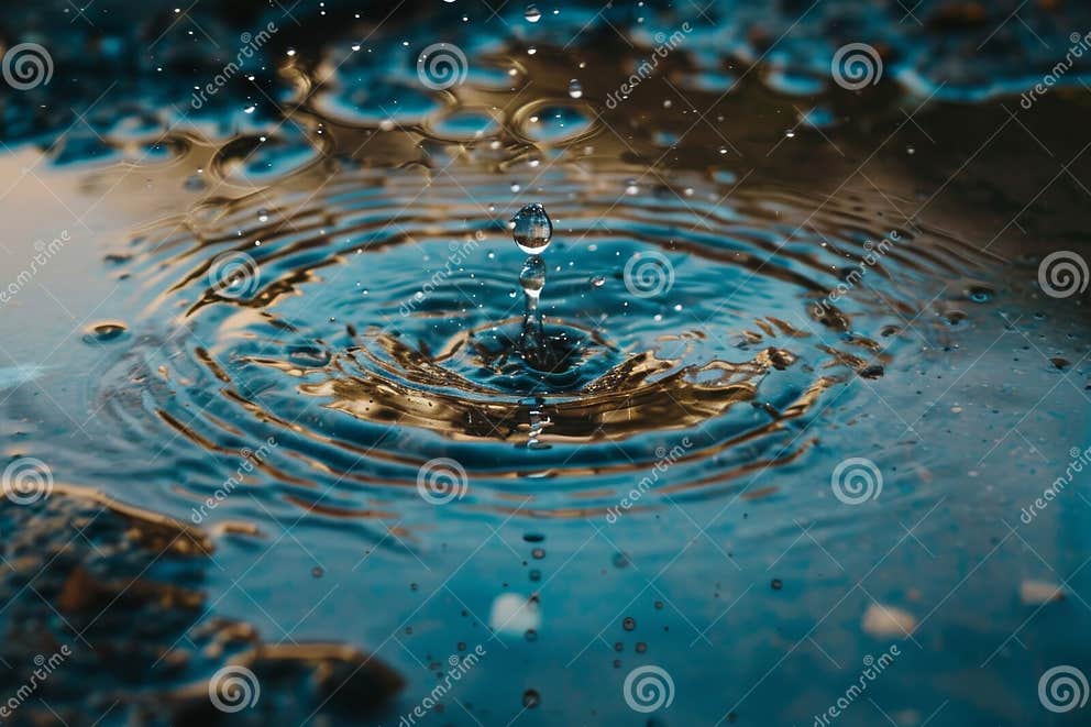 Close Up of a Raindrop Falling into a Puddle Stock Illustration ...